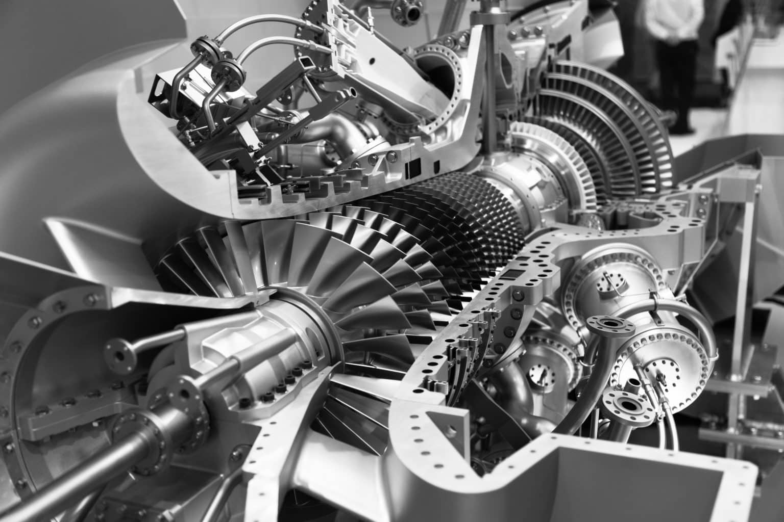 engine of an airplane in section black and white - Test Devices by SCHENCK